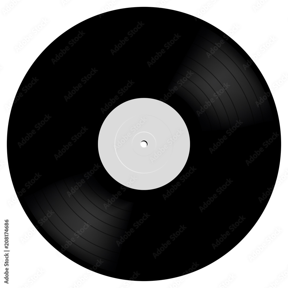 Vinyl LP record in realistic style. Black musical long play album disc ...