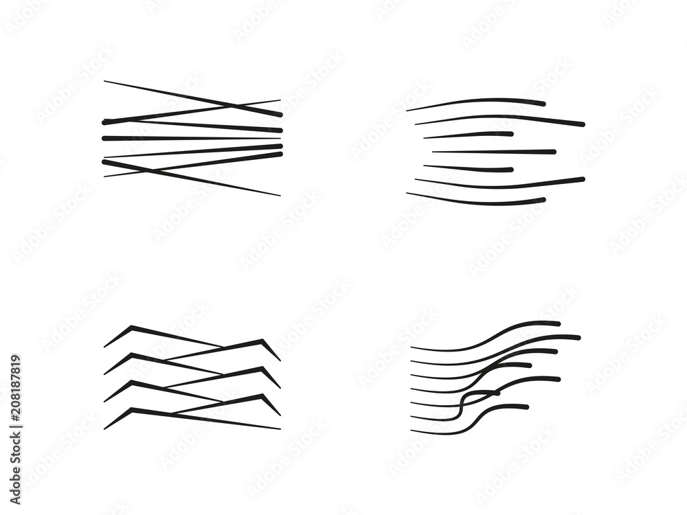 Set of speed lines with different angle and design arranged on white ...
