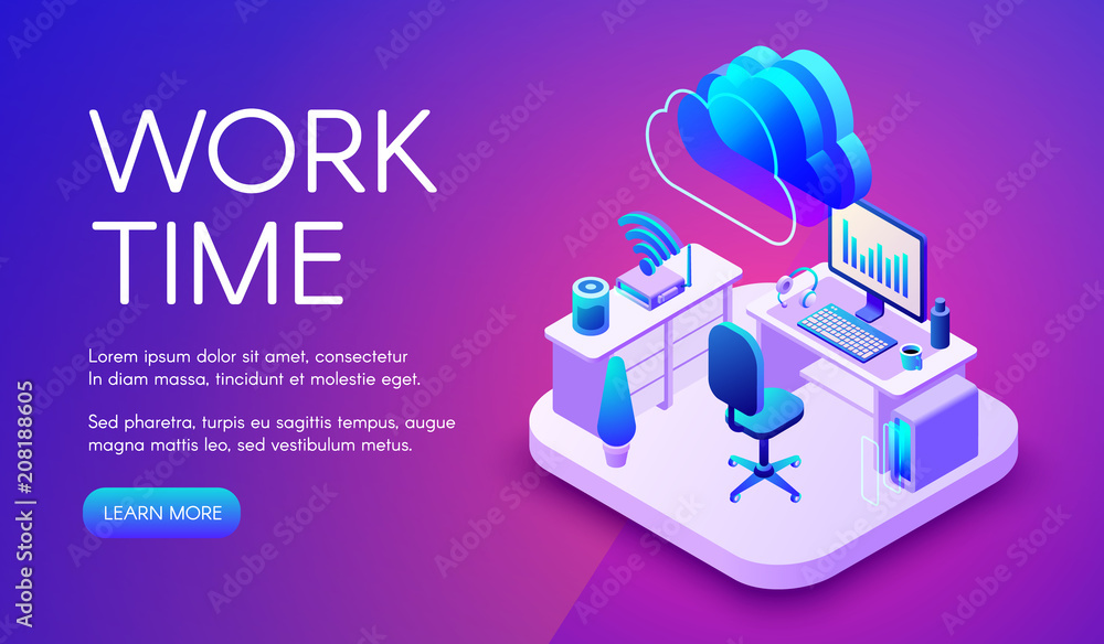 Work and cloud internet vector illustration of smart office or ...