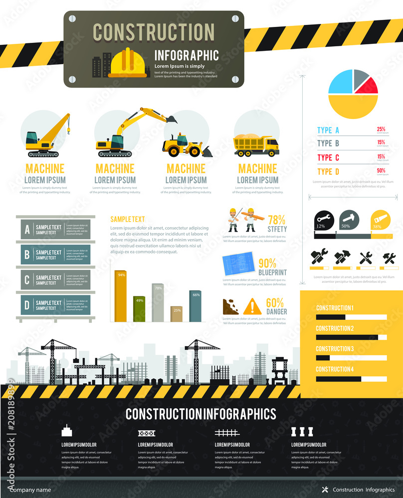 Construction Template Design Infographic. concept vector illustration ...