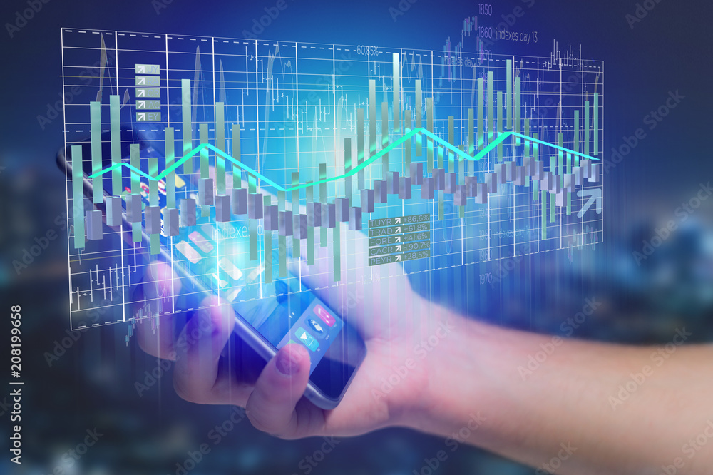 3d render Stock exchange trading data information display on a ...