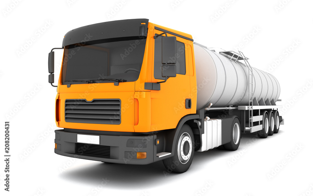Logistics concept. Fuel truck moving from right to left isolated on ...