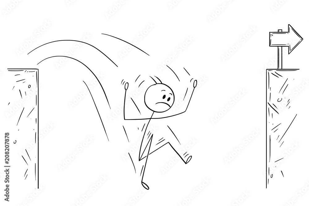 Cartoon stick man drawing conceptual illustration of unsuccessful ...