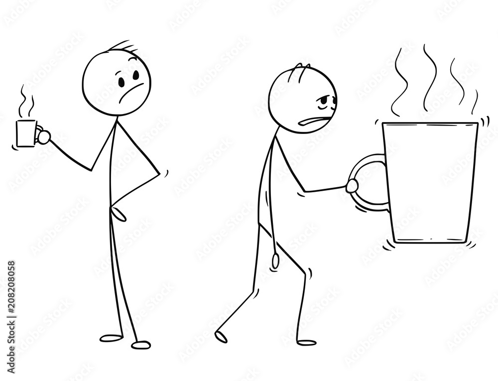 Cartoon stick man drawing conceptual illustration of tired and ...