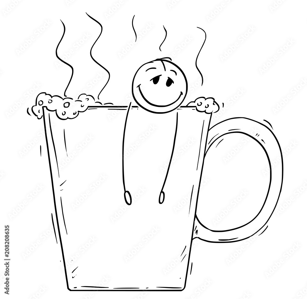 Cartoon stick drawing conceptual illustration of relaxed and happy man ...