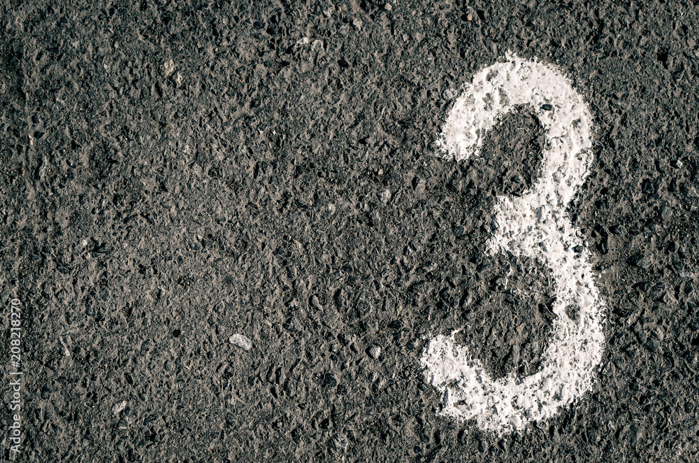 Asphalt road texture background with painted number 3 with copy space ...