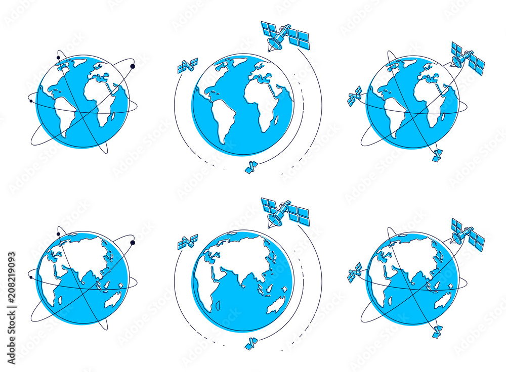 Global communication technology satellites flying orbital spaceflight ...