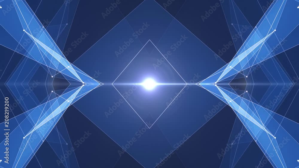 abstract symmetrical BLUE polygon shape net shiny cloud animation background new quality dynamic ...