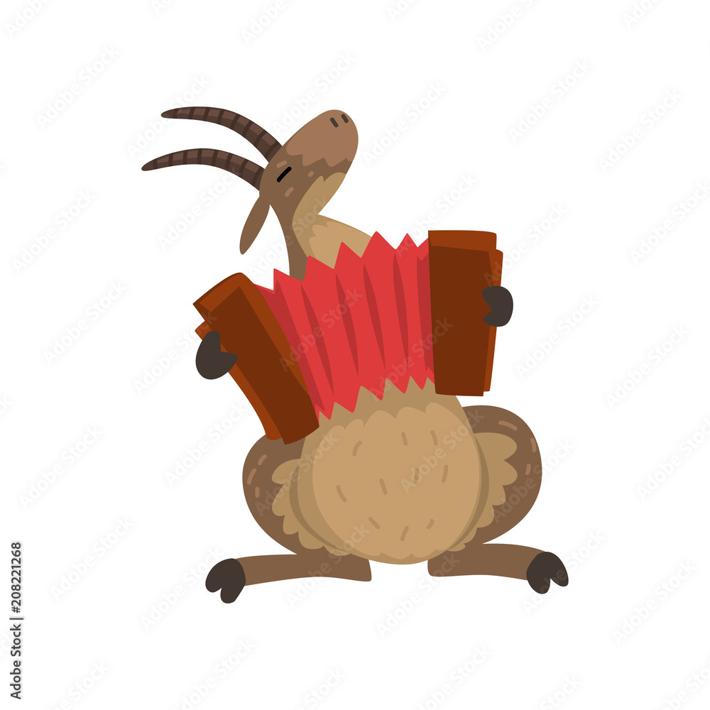 Goat playing accordion, cartoon animal character with musical ...
