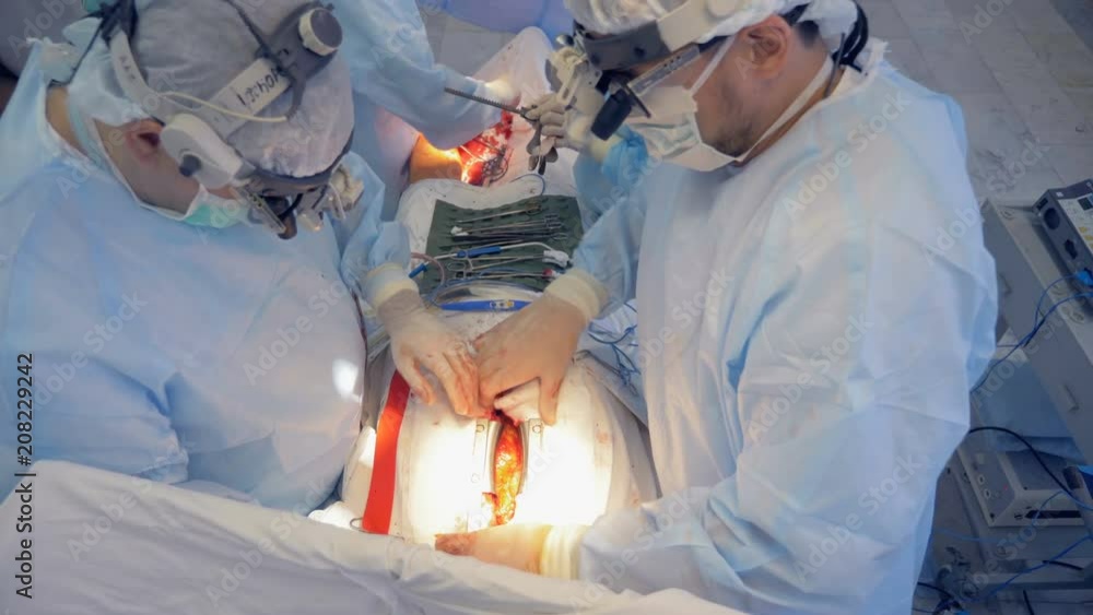 Preparation for surgical operation. Making an access to internal organs ...