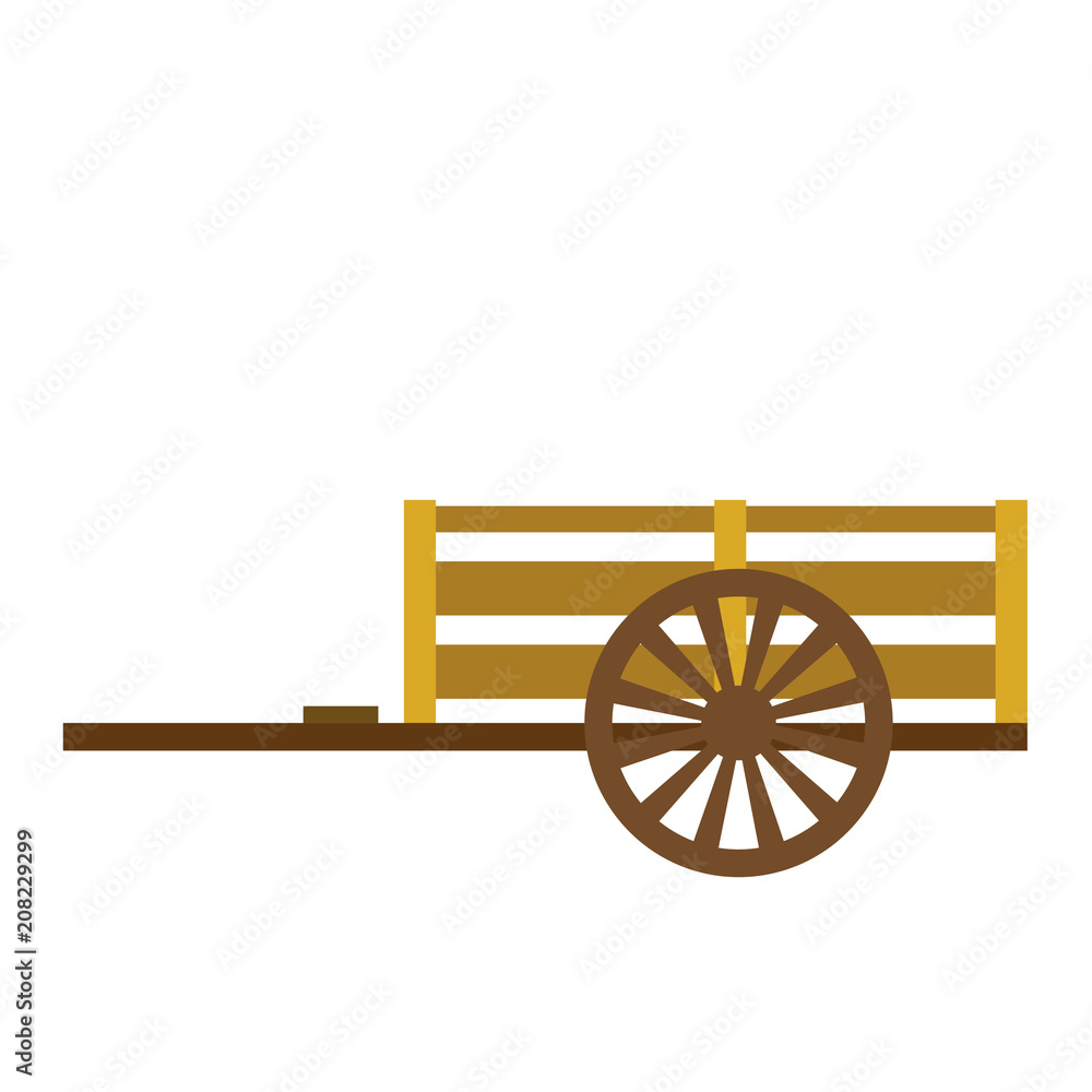 Wooden Cart transportation cartoon character side view isolated on ...