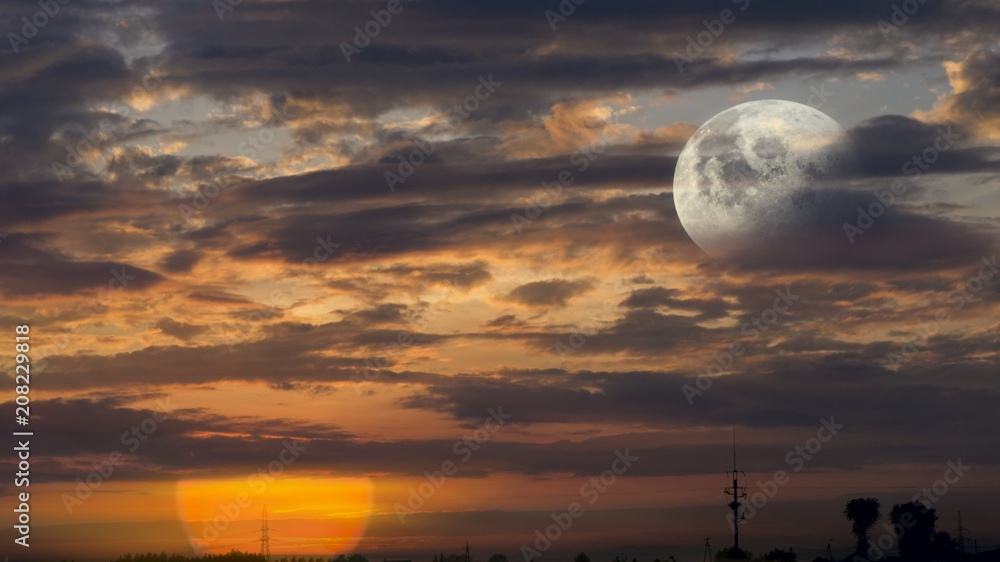 Moon And Sun Together In Sky