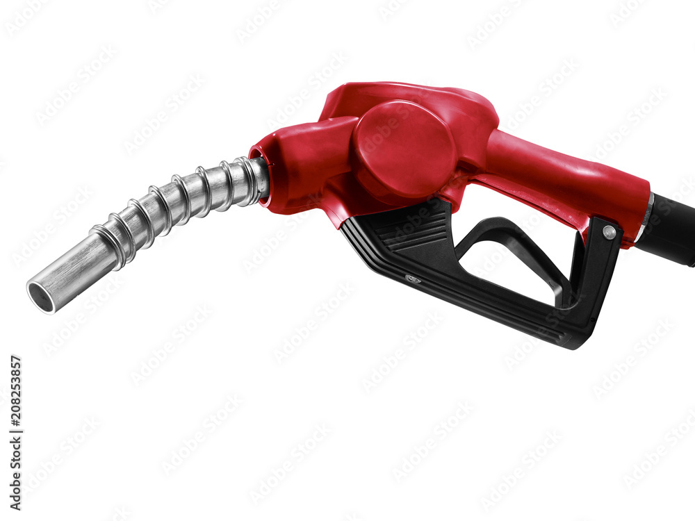 Red Fuel nozzle with hose isolated on white background1 Stock Photo ...