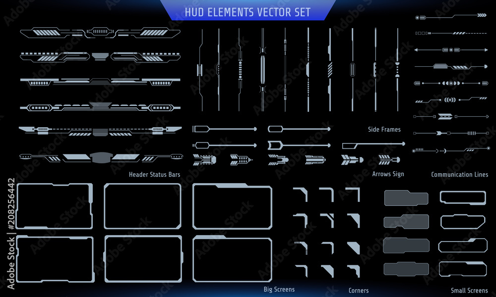HUD Gray Futuristic Elements Basic Communication Concept Set. Abstract ...