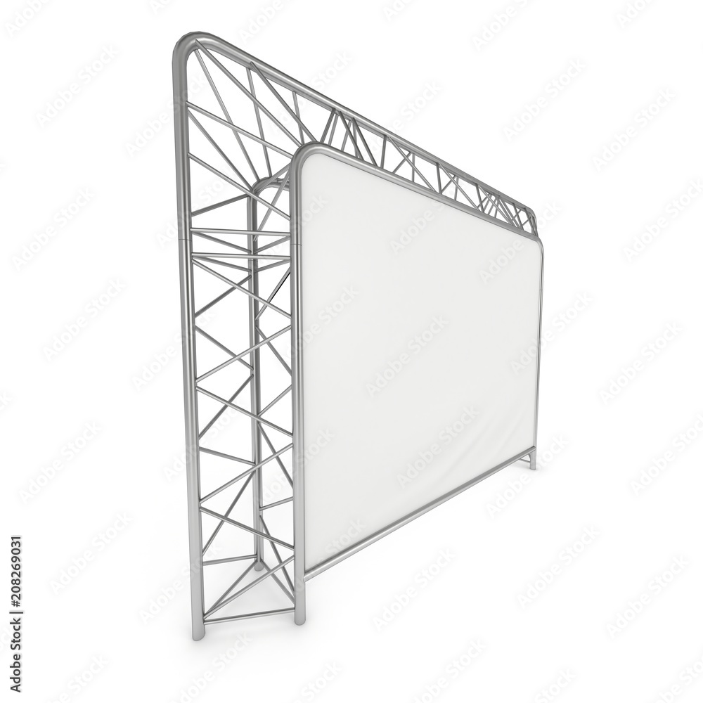 Steel truss girder element banner construction. 3d render press wall ...