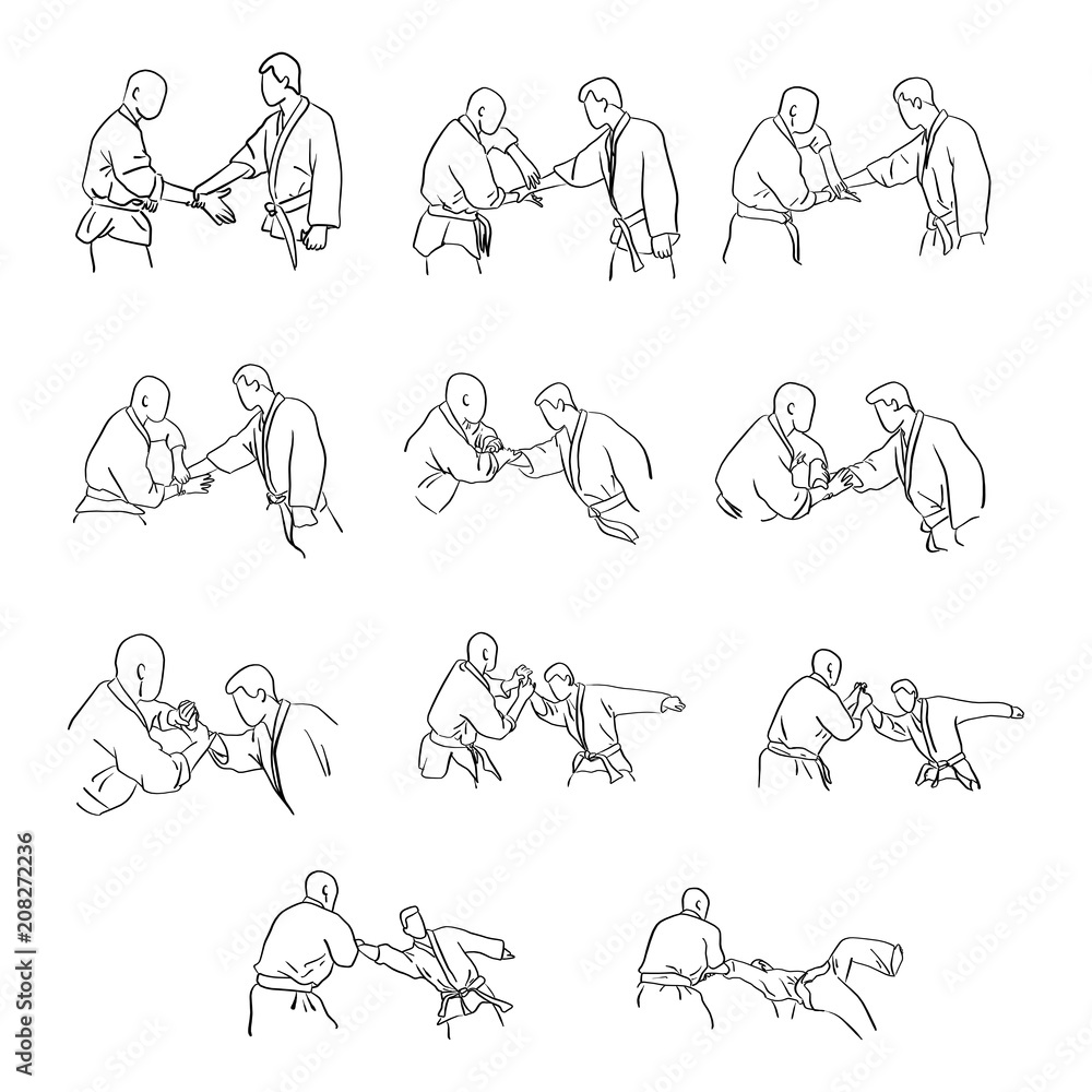 martial arts with hand lock self defense vector illustration sketch ...