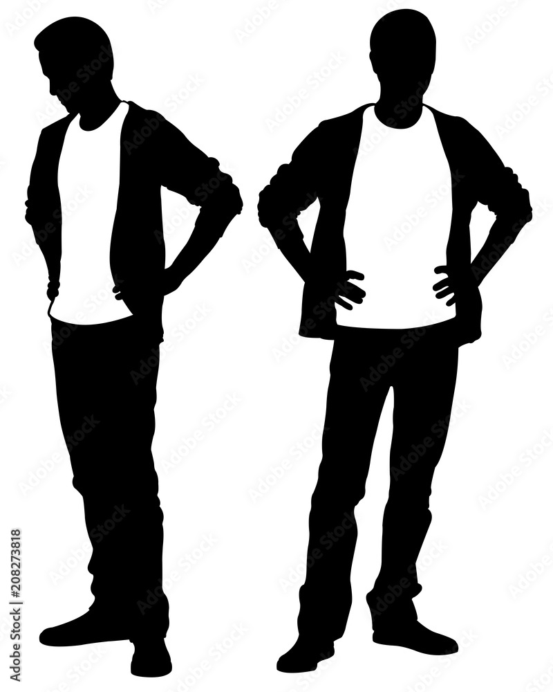 Silhouettes of people holding hands on hips isolated on white Stock ...