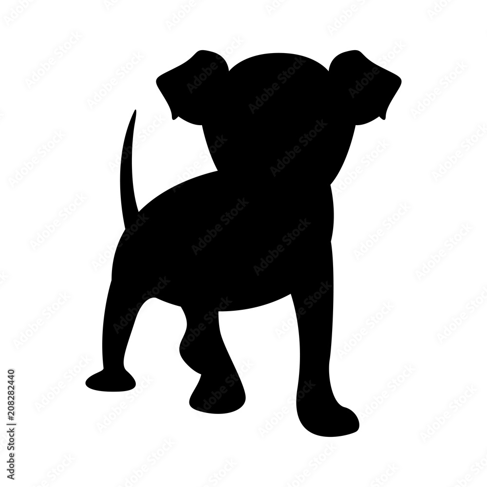 dog puppy vector illustration black silhouette front Stock Vector ...