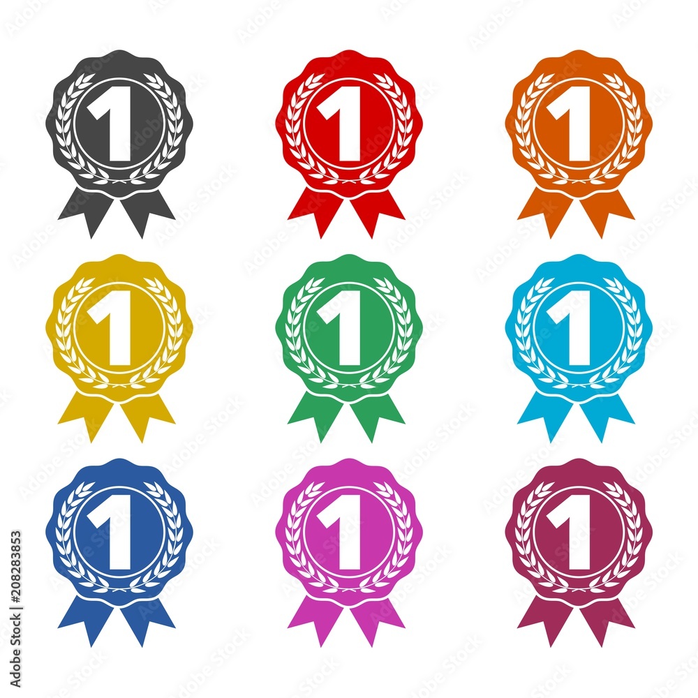 Number 1 badge, Award black icon, color icons set Stock Vector | Adobe ...