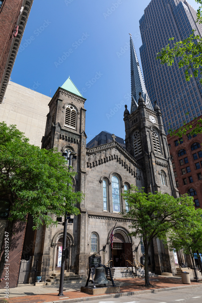Stone Church in the heart of downtown Cleveland built in 1853 Stock ...