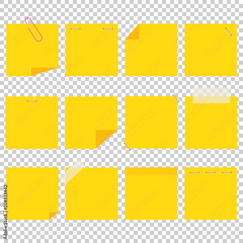 A set of yellow office sticky sheets. A simple flat vector illustration ...