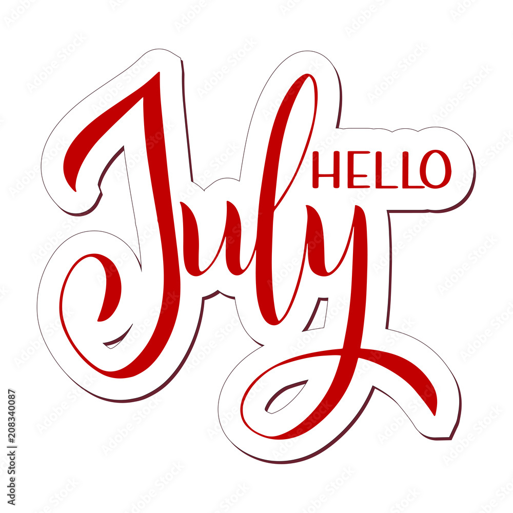 Hello July lettering. Elements for invitations, posters, greeting cards ...