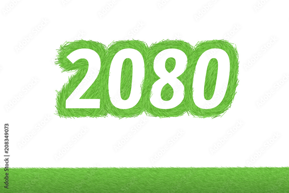 Jahr 2080 - weiße Zahl 2080 mit frischen gewachsenen grünen Grashalmen ...