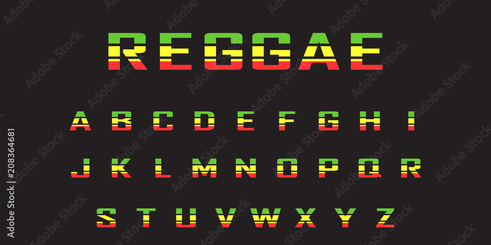 reggae color font. Jamaica style ABC letters vector illustration Stock ...