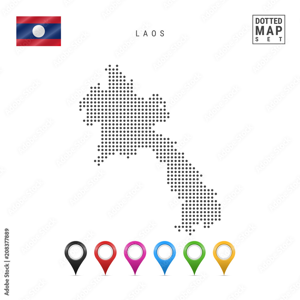 Vector Dotted Map of Laos. Simple Silhouette of Laos. The National Flag ...