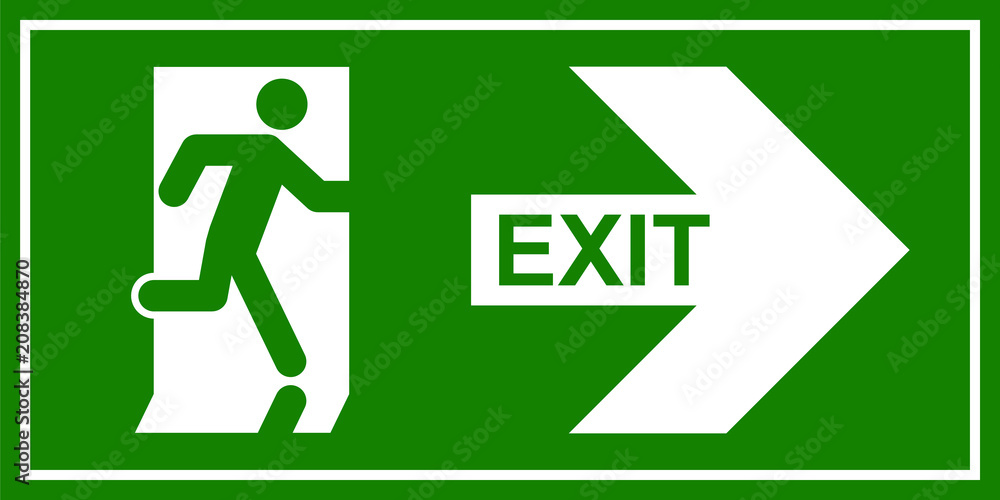 Emergency exit sign. Man running out fire exit Stock Vector | Adobe Stock
