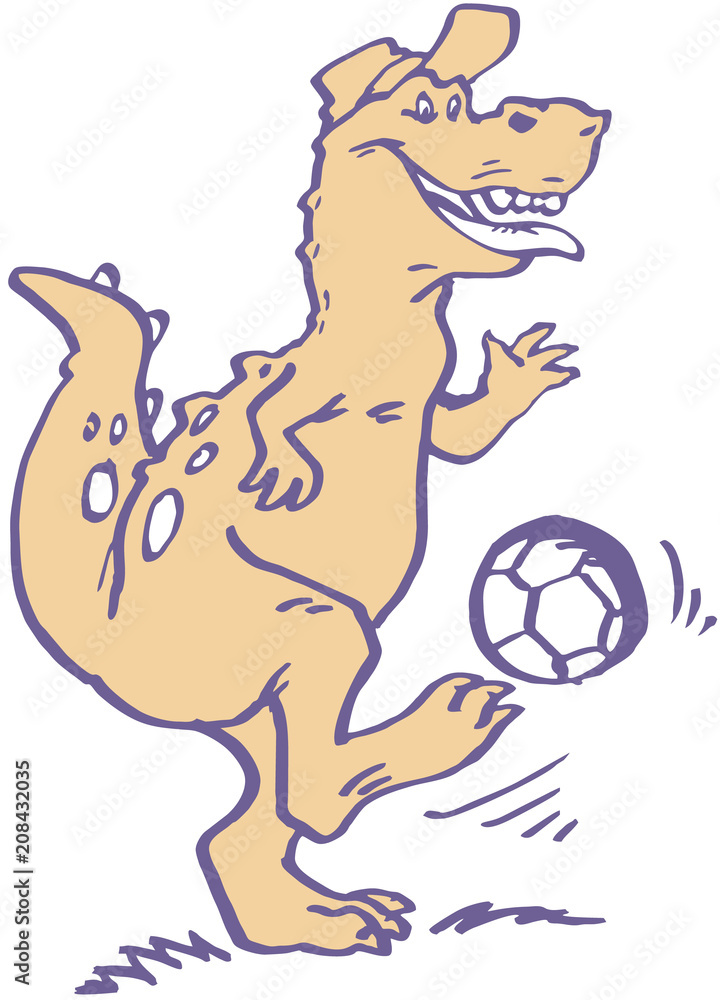 Vector illustration of cartoon funny dinosaur playing football Stock ...