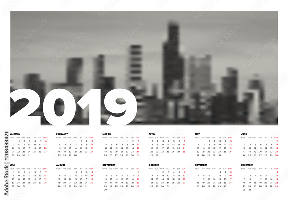 2019 Calendar Poster Layout Stock Template | Adobe Stock