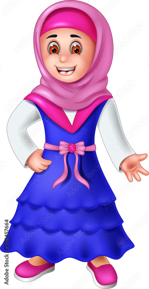funny islamic women cartoon standing with smiling and waving Stock ...