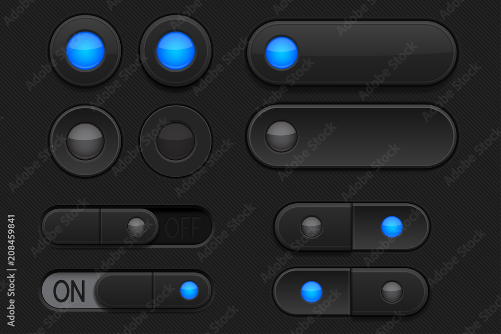 Black 3d buttons - sliders and radio buttons. Pushed and normal Stock ...