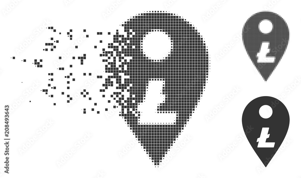 Dispersed Litecoin map marker pixel icon with disintegration effect ...