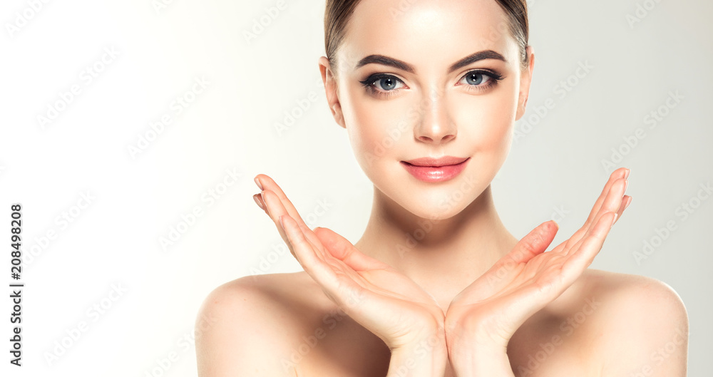 Beautiful Young Woman with Clean Fresh Skin look away .Girl beauty face ...