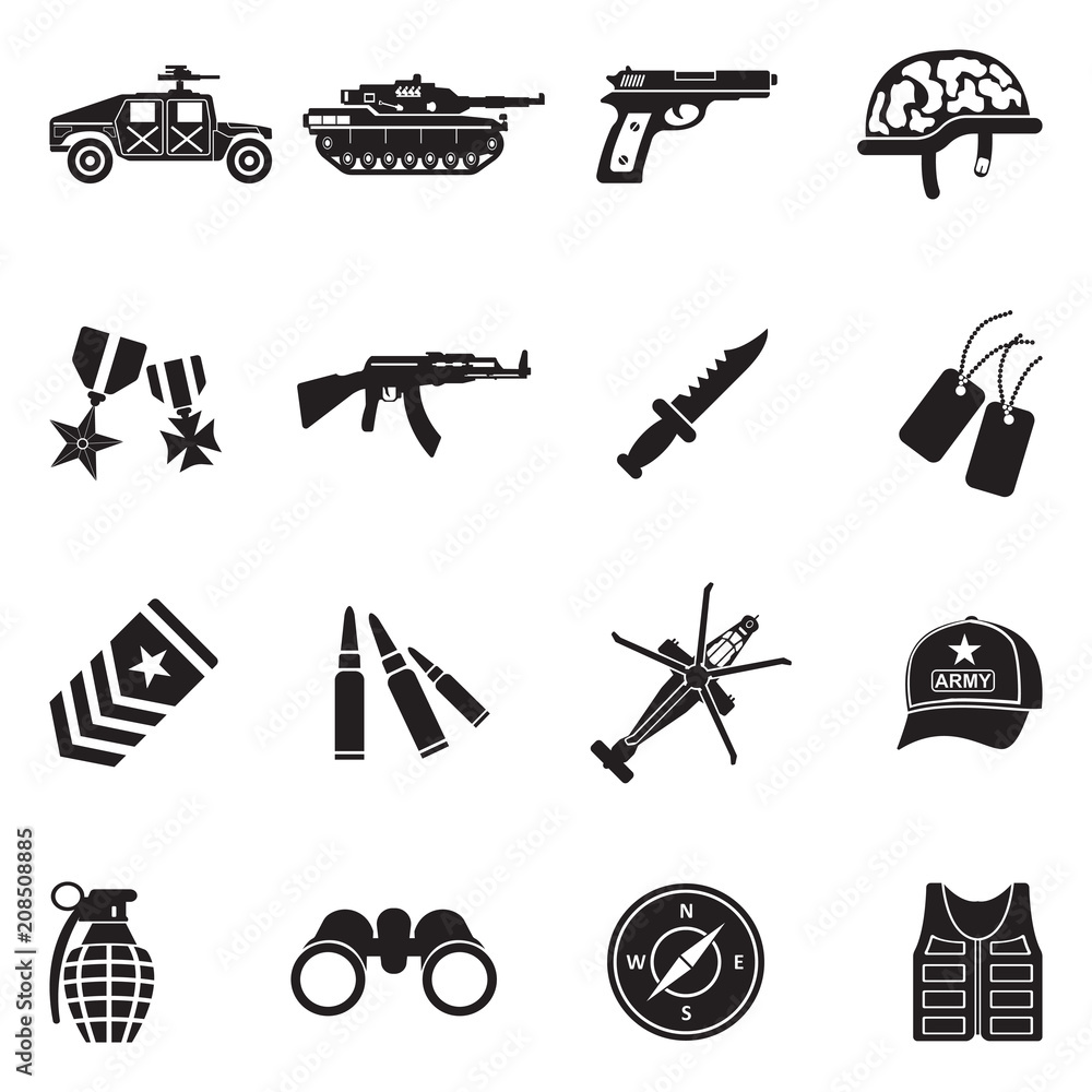 Army Icons. Black Flat Design. Vector Illustration. Stock Vector ...