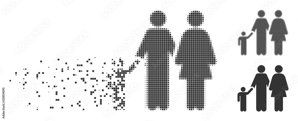 Fractured family dotted icon with disintegration effect. Halftone ...