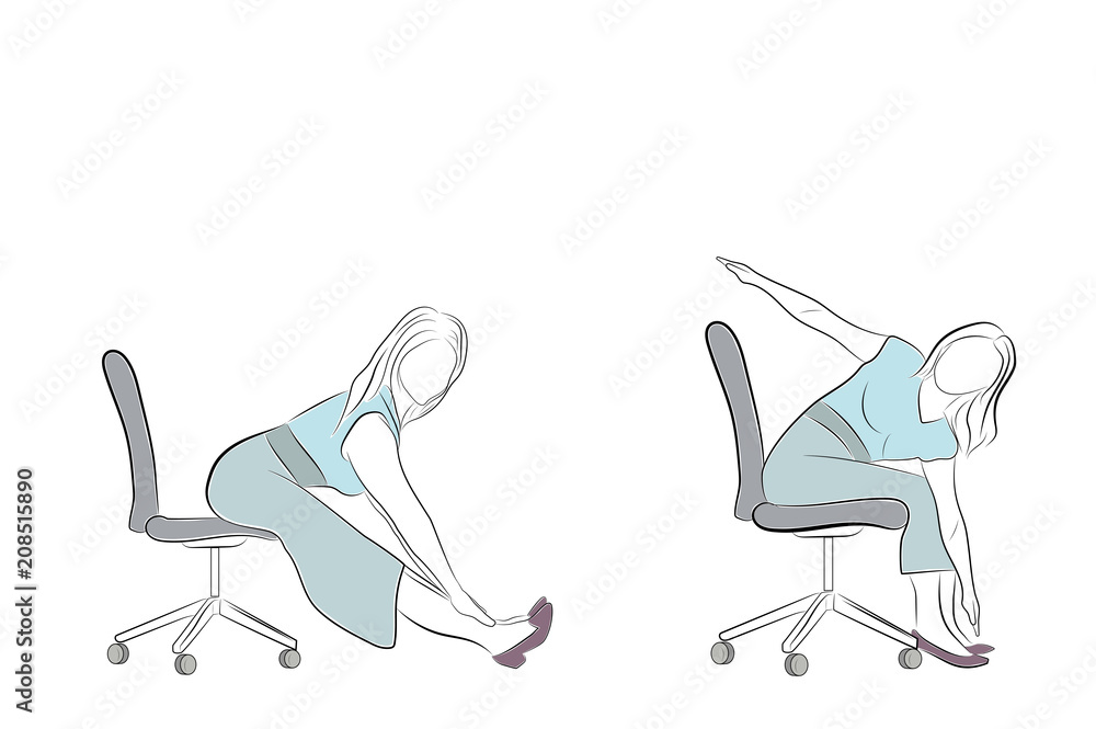 exercise to relieve fatigue in the office. Rest in the office. vector ...