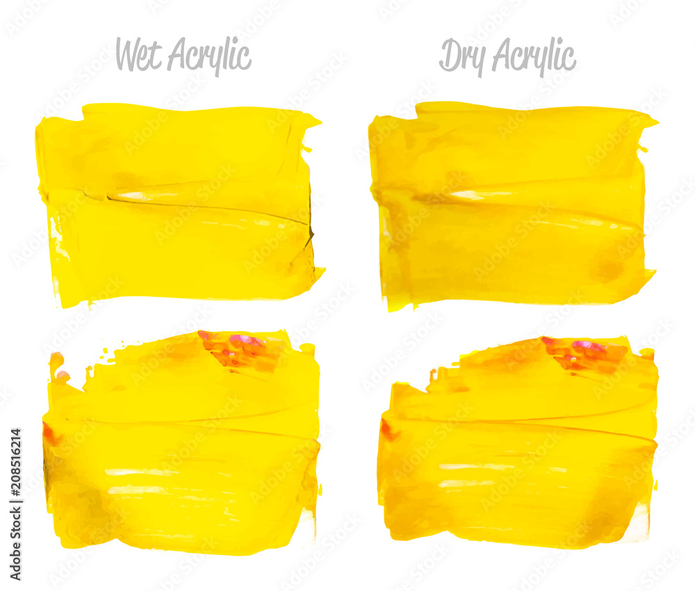 Vector yellow paint smear stroke stain set. Abstract acrylic textured ...