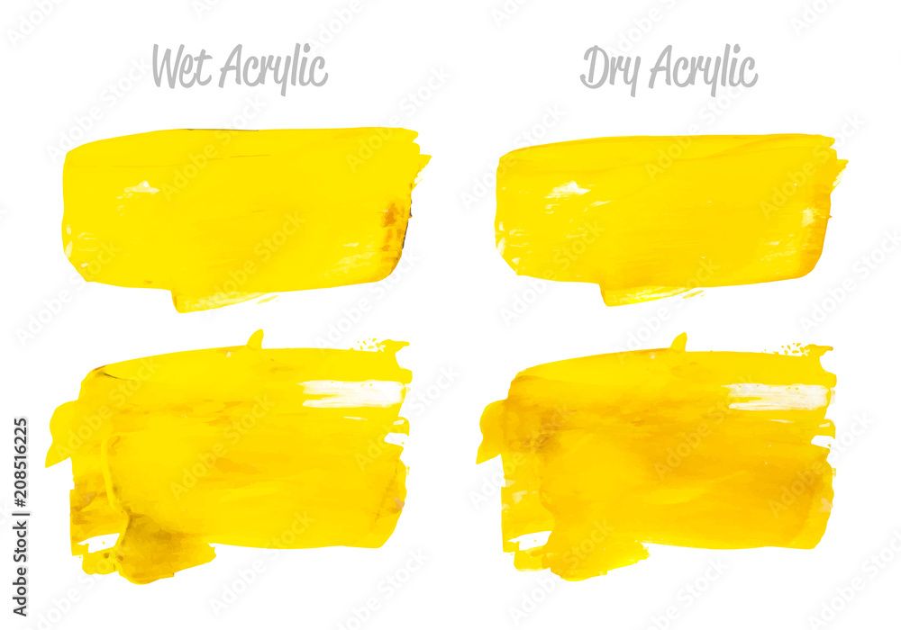 Vector yellow paint smear stroke stain set. Abstract acrylic textured ...
