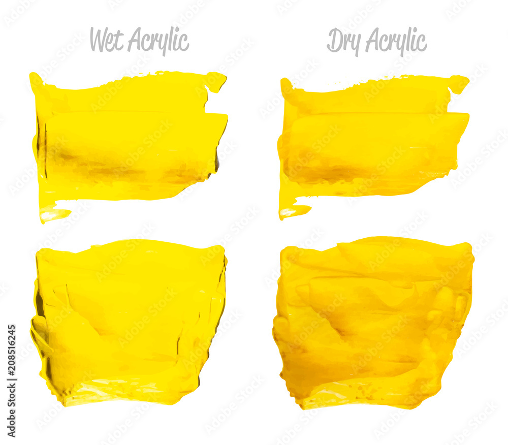 Vector yellow paint smear stroke stain set. Abstract acrylic textured ...