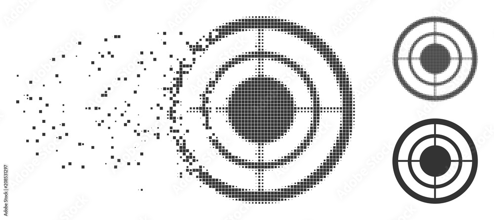 Grey vector target icon in dispersed, dotted halftone and undamaged ...