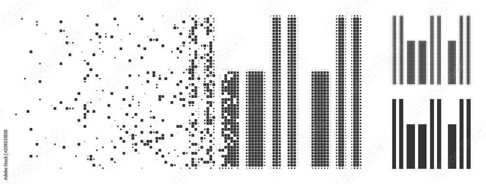 Fractured barcode pixel icon with disintegration effect. Halftone ...