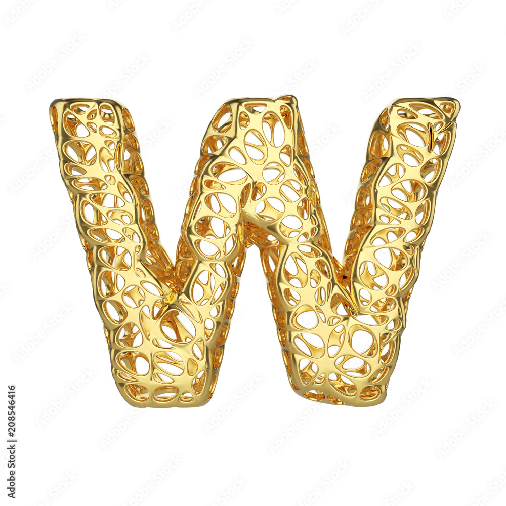 Alphabet letter W uppercase. Gold font made of yellow cellular ...