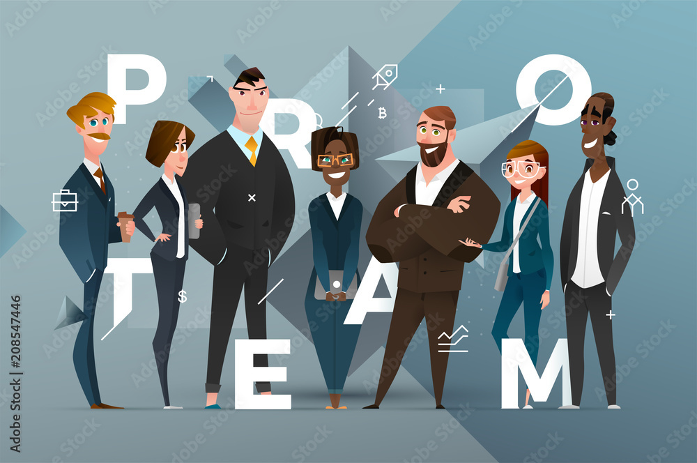 Abstract Business Banner Design with Cartoon Characters Stock Vector ...