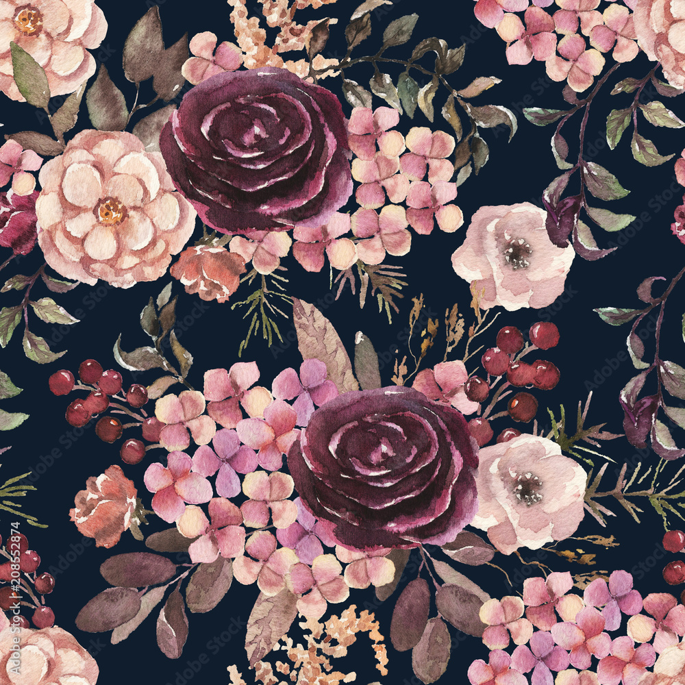 Seamless Black Floral Background