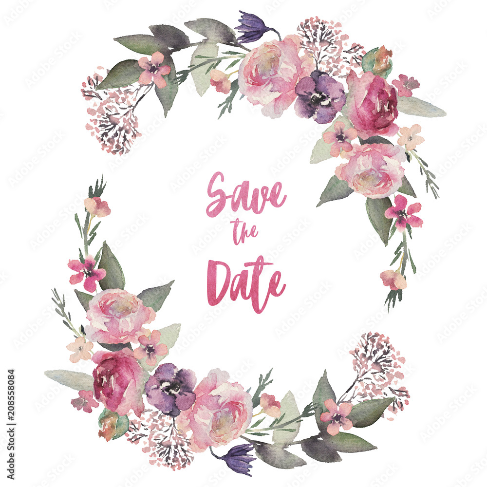 Watercolor floral frame / border / wreath - flower illustration for ...