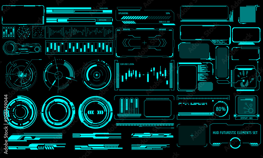 HUD Virtual Futuristic Elements Set Vector. Green Object Abstract Graphic For User Interface ...