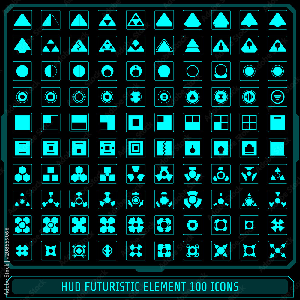 HUD Fututistic Collection Icons Element Vector Set. Green Abstract ...